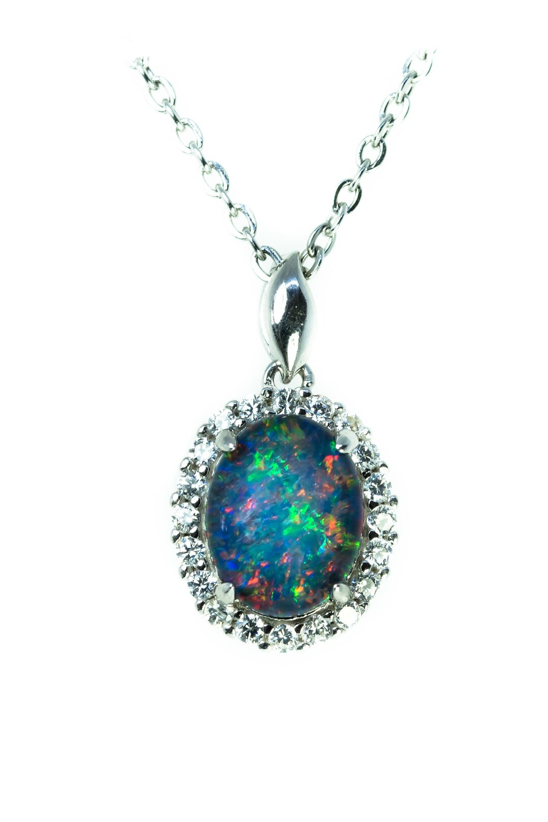 Australian Triplet Opal Necklace: 925 Sterling Silver, White Gold ...