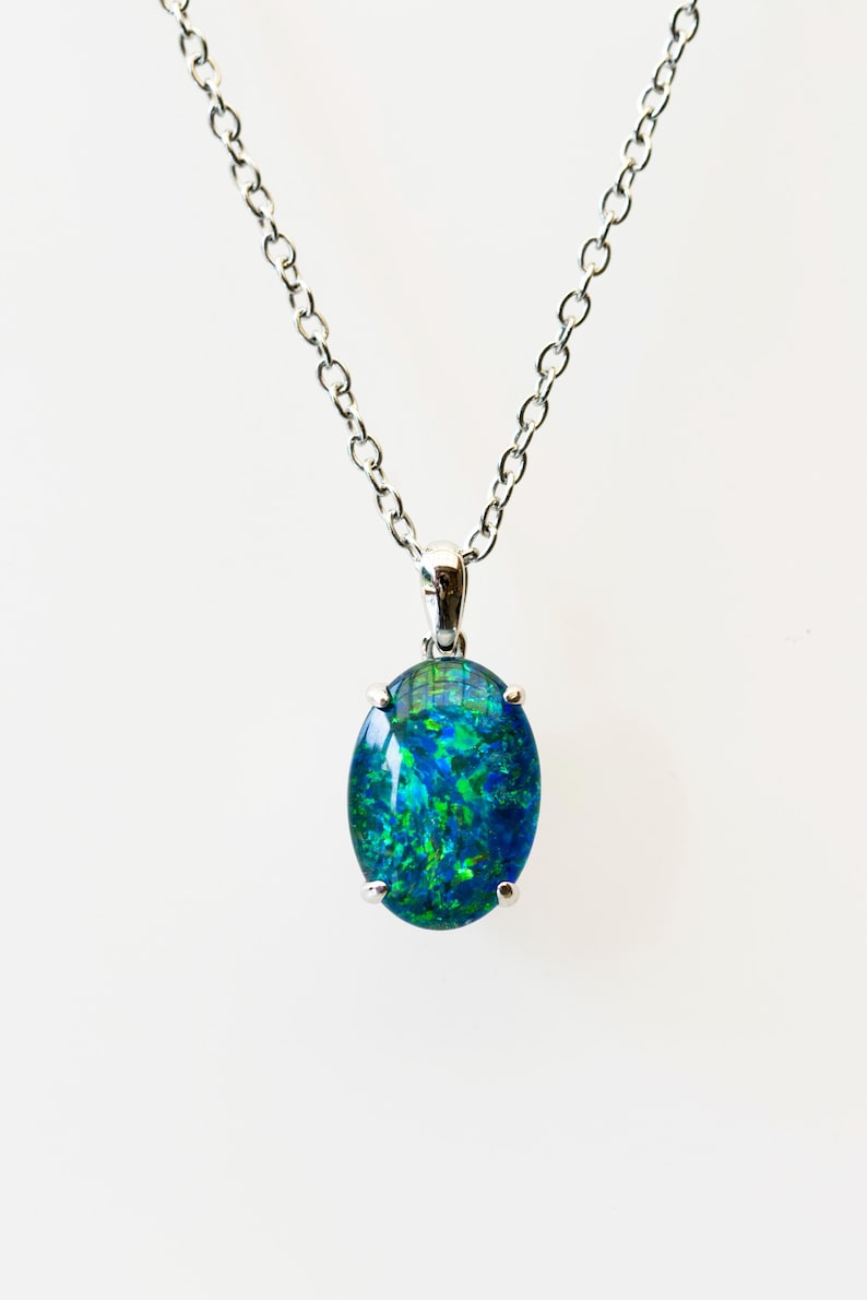 Large Australian Triplet Opal Necklace: Sterling Silver Pendant, White ...