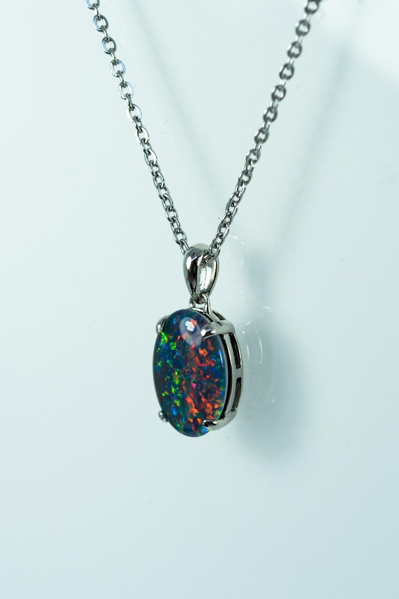 Large Australian Triplet Opal Necklace: Sterling Silver Pendant, White ...