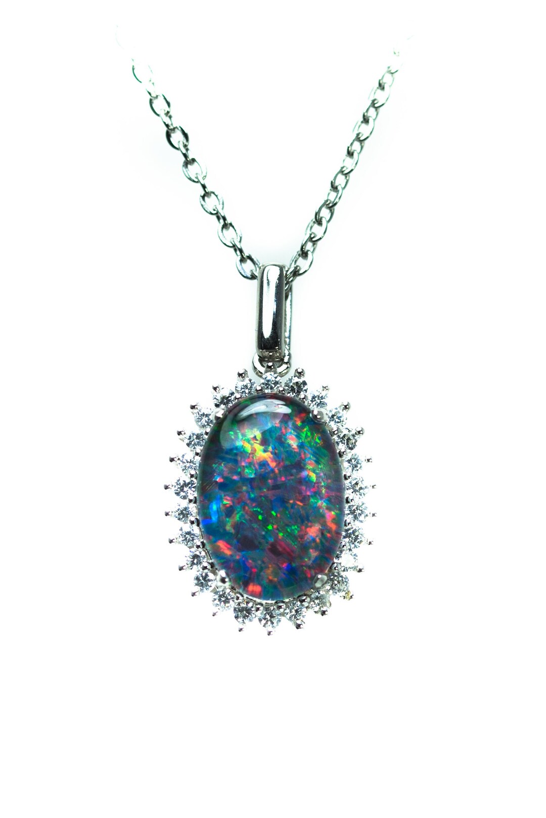 Large Australian Triplet Opal Necklace: Sterling Silver Pendant Jewelry ...