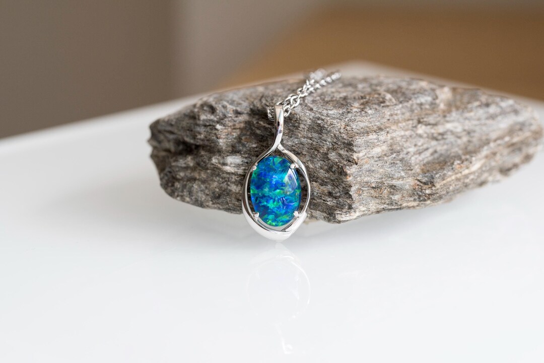 Large Australian Triplet Opal Necklace: Sterling Silver Pendant White ...