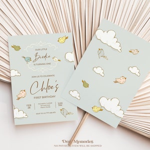 Birds Birthday Invitation Birds Theme Party Neutral Birds - Etsy
