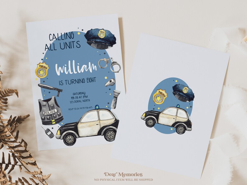 Police Birthday Party Invitation, Cop Birthday Invite, Policeman Party ...