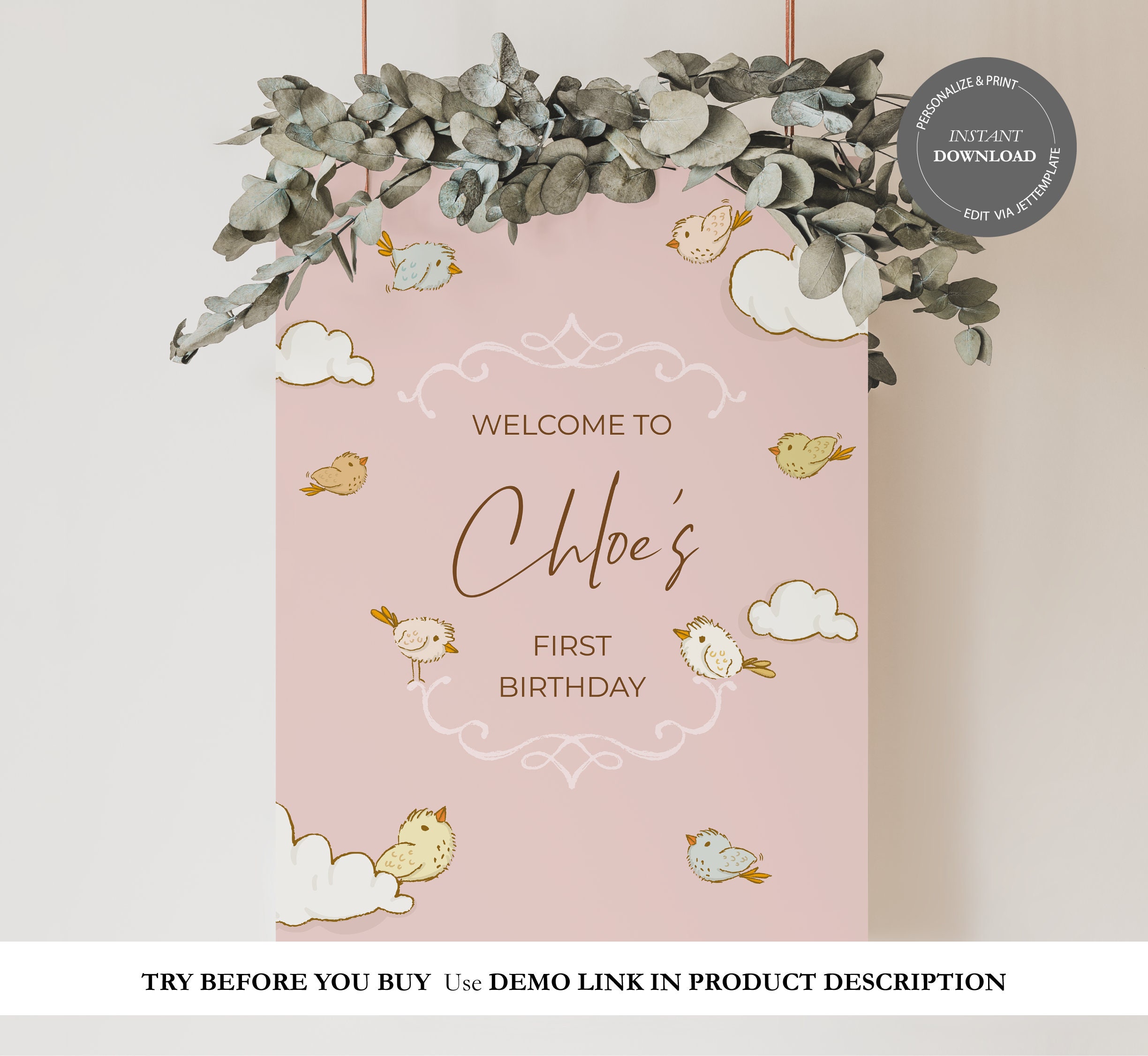 Birds Birthday Welcome Sign, Girl Birds Party Sign, Little Birdie ...