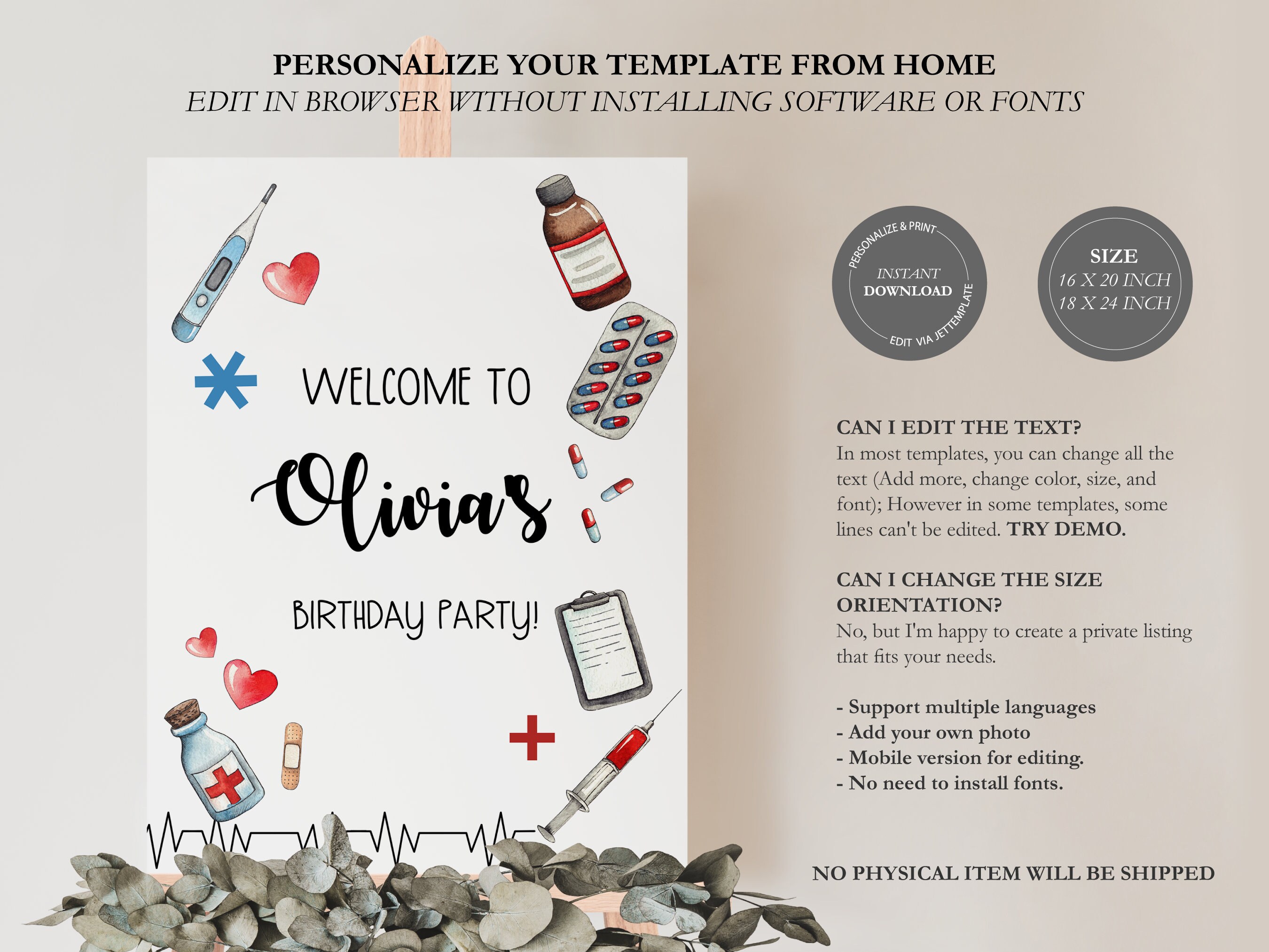 Medical Birthday Welcome Sign, Doctor Birthday Party Sign, Nurse Party ...