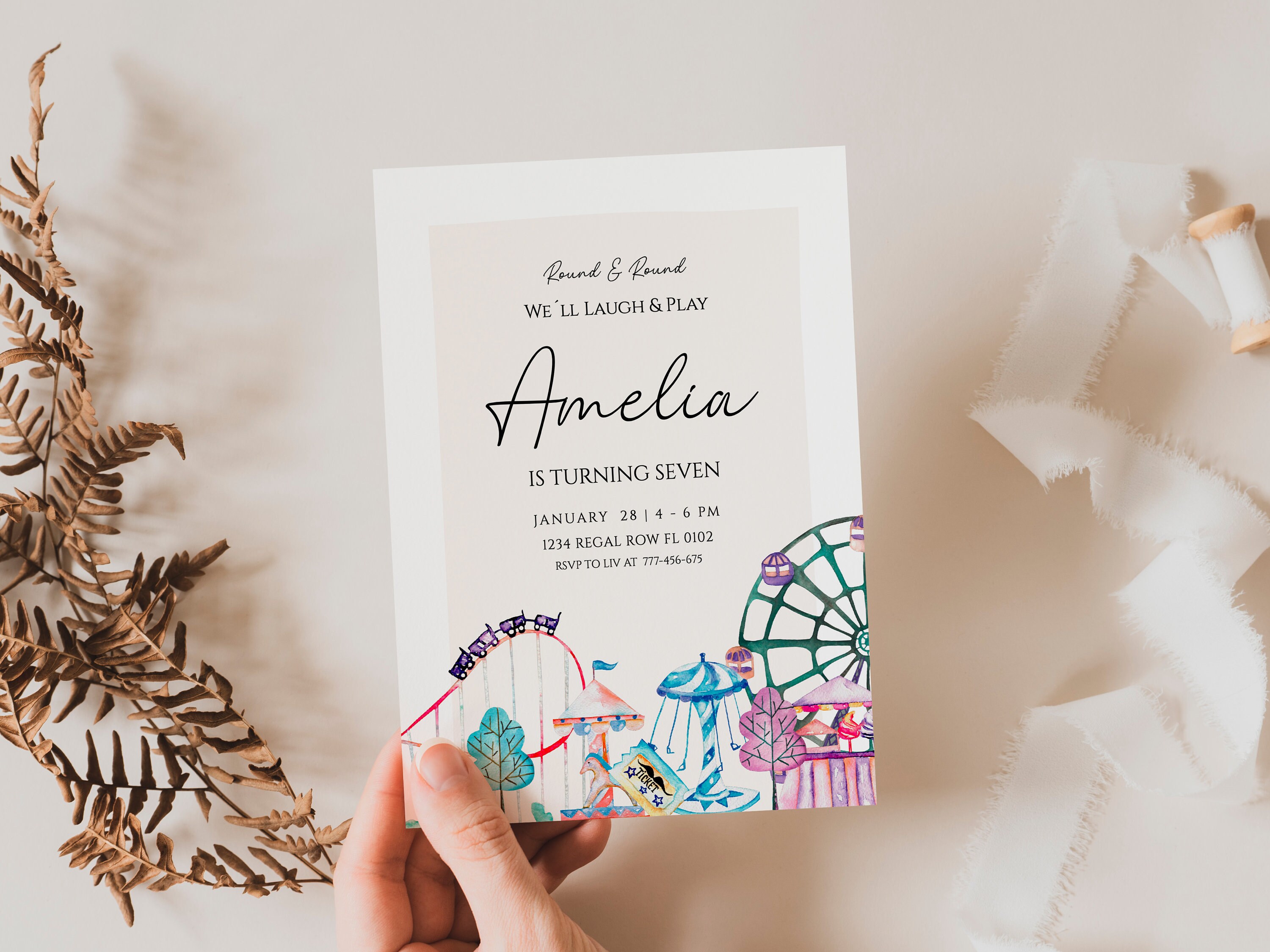 Theme Park Birthday Invite, Amusement Park Birthday Invitation ...