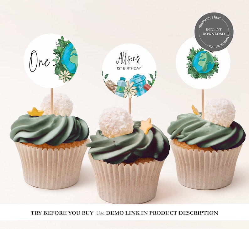 Earth Day Birthday Cupcake Toppers, Earth Day Party Decorations, Earth ...