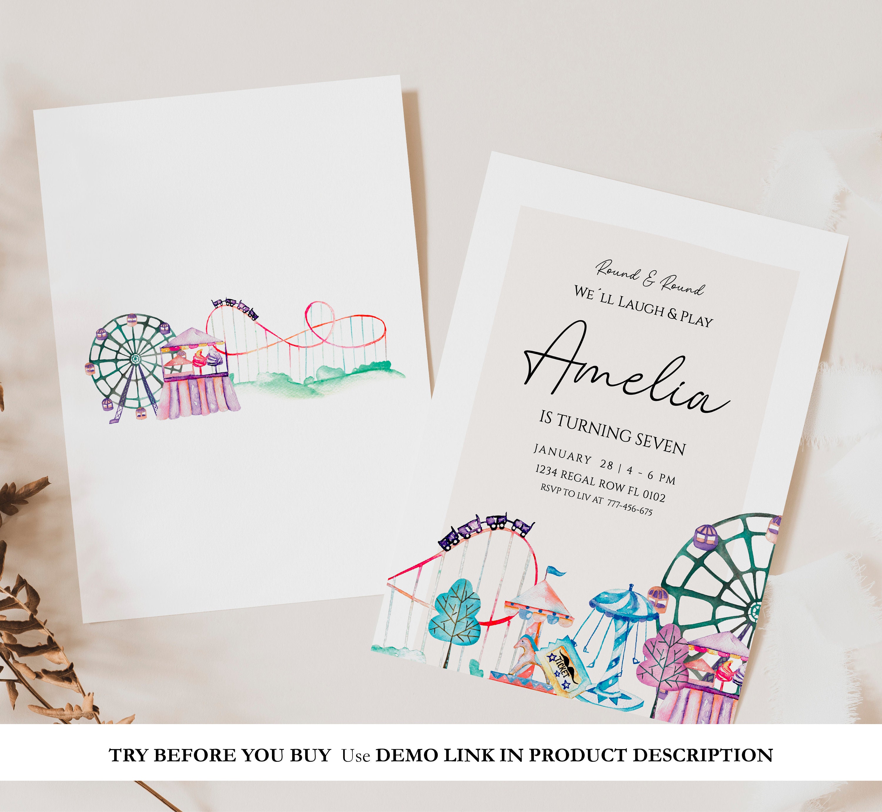 Theme Park Birthday Invite, Amusement Park Birthday Invitation ...
