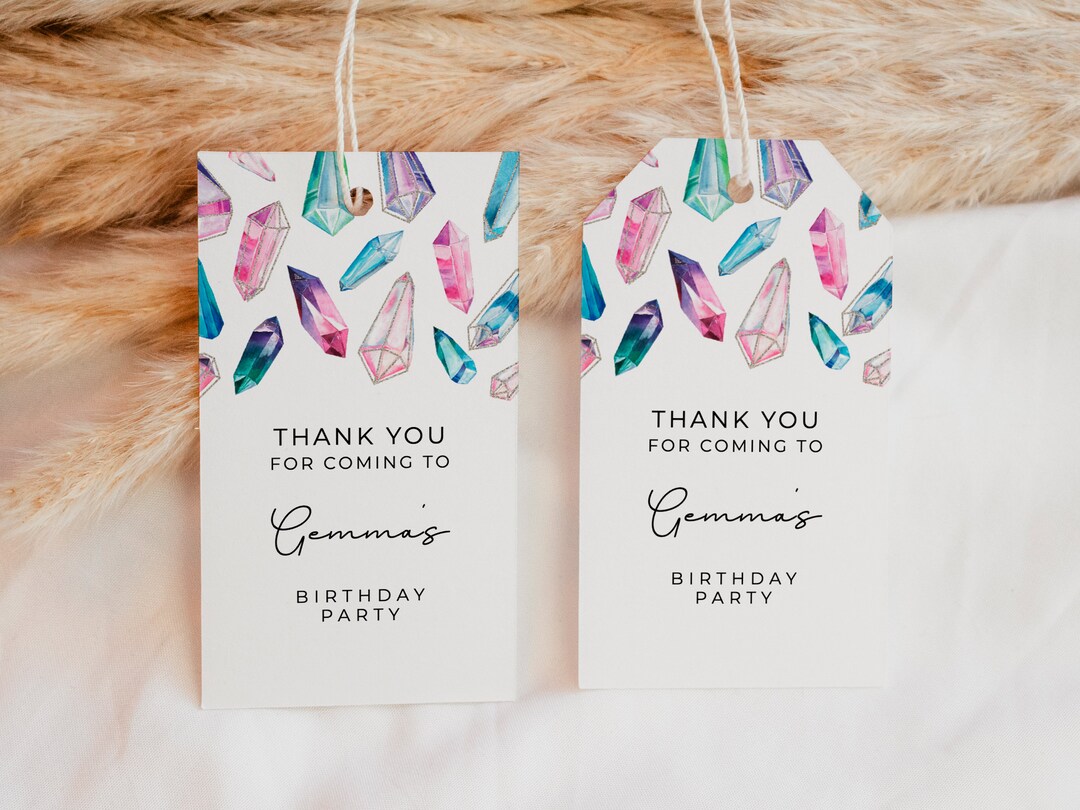 Gems Birthday Thank You Tags, Crystal Party Favor Tags, Gemstones Decor ...