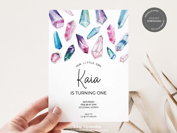 Gems Birthday Invitation Crystal Party Invite Gemstones - Etsy