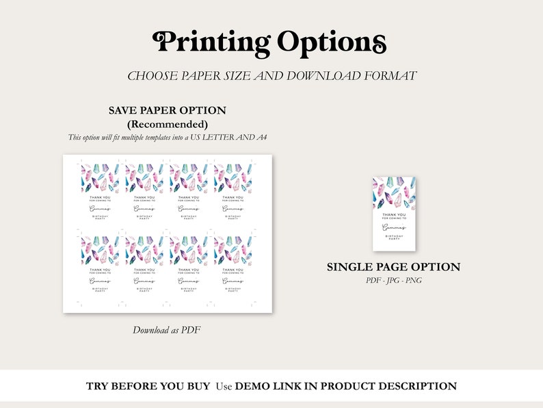 Gems Birthday Thank You Tags, Crystal Party Favor Tags, Gemstones Decor ...