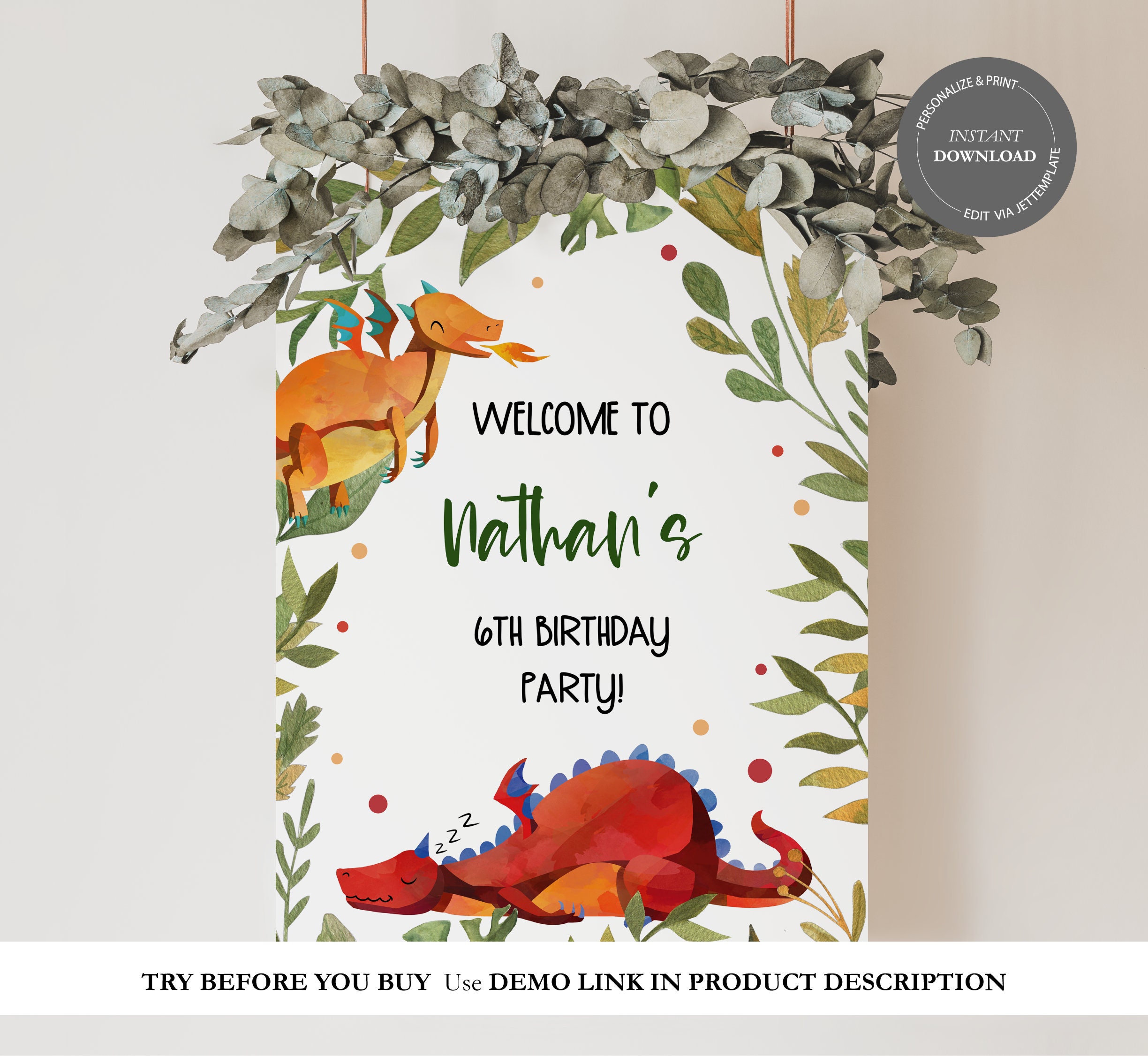 Dragon Birthday Welcome Sign Dragon Birthday Party Dragon - Etsy