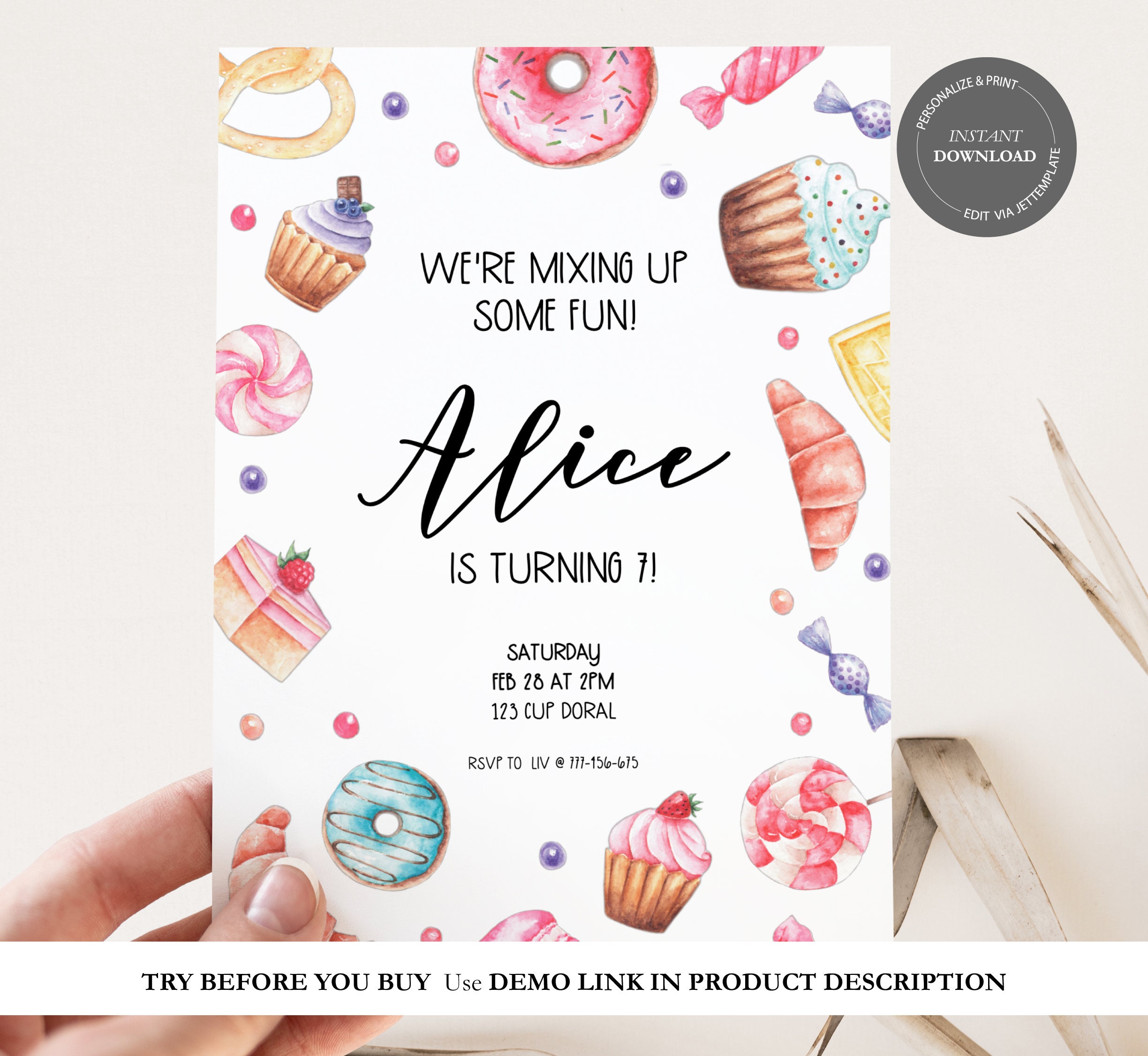 Baking Birthday Invitation, Pastries Cookie Party, Girl's Cooking Party ...