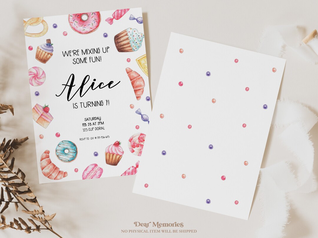 Baking Birthday Invitation, Pastries Cookie Party, Girl's Cooking Party ...