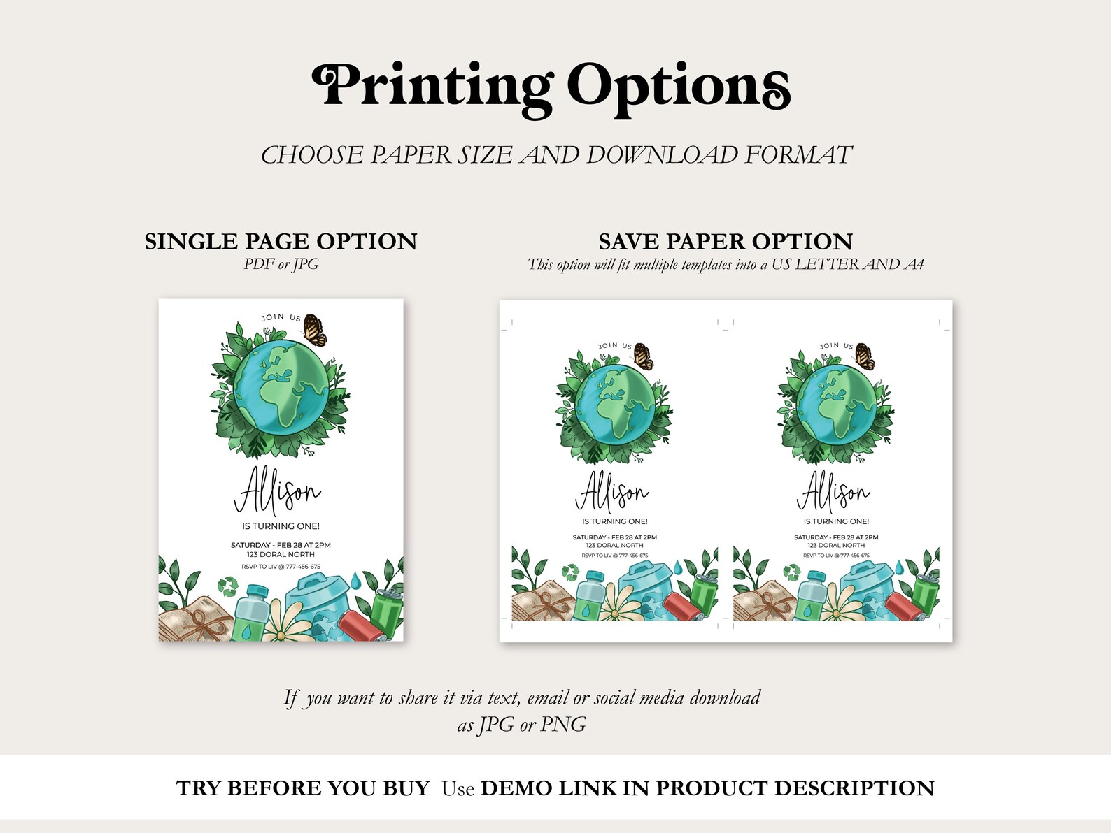 Earth Day Birthday Invitation, Earth Day Event, Earth Day Party, Earth ...