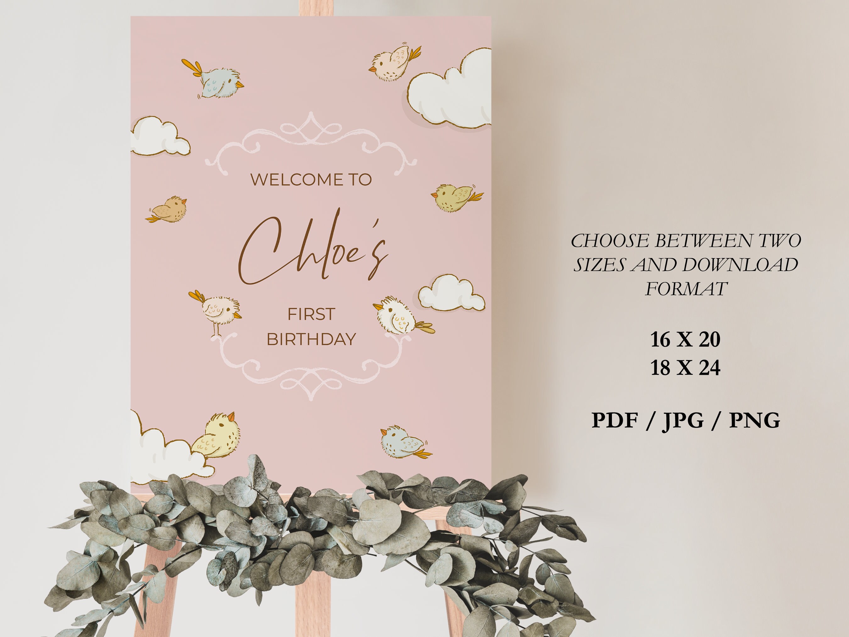 Birds Birthday Welcome Sign, Girl Birds Party Sign, Little Birdie ...