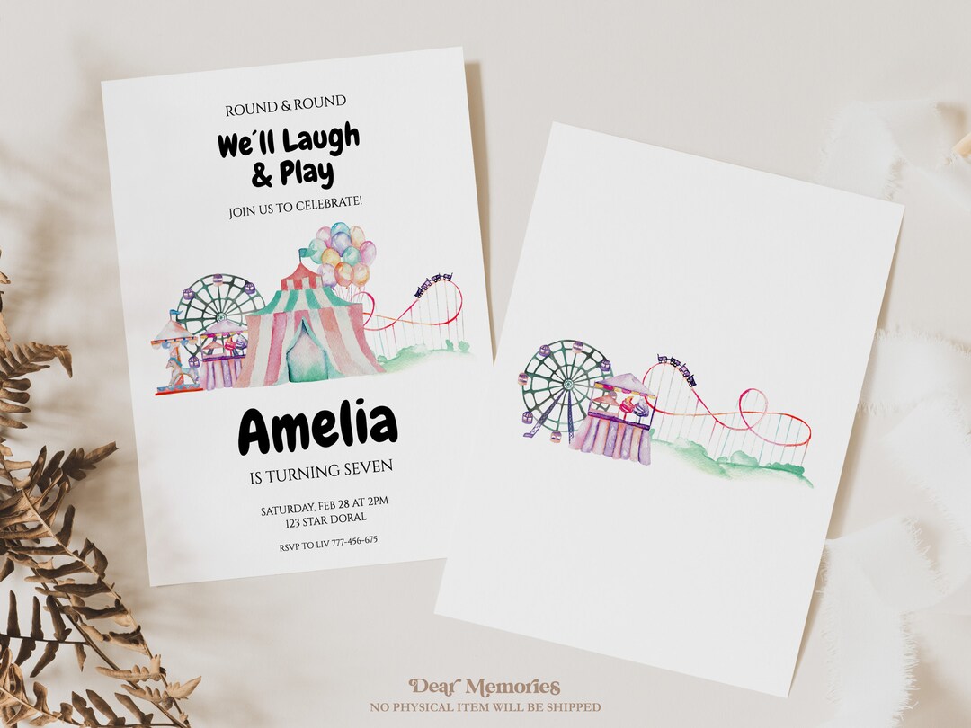 Theme Park Birthday Party, Amusement Park Birthday Invitation ...