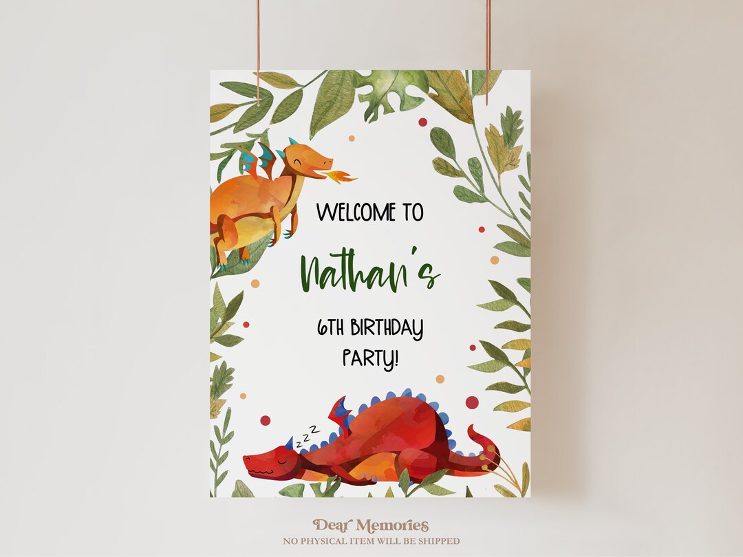 Dragon Birthday Welcome Sign, Dragon Birthday Party, Dragon Party Sign ...