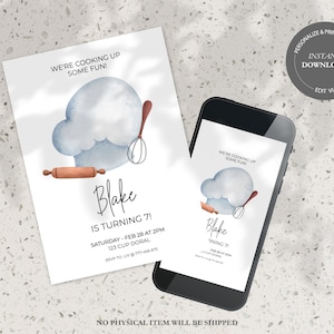 Chef Hat Birthday Party Invitation, Cooking Party Birthday, Baking ...