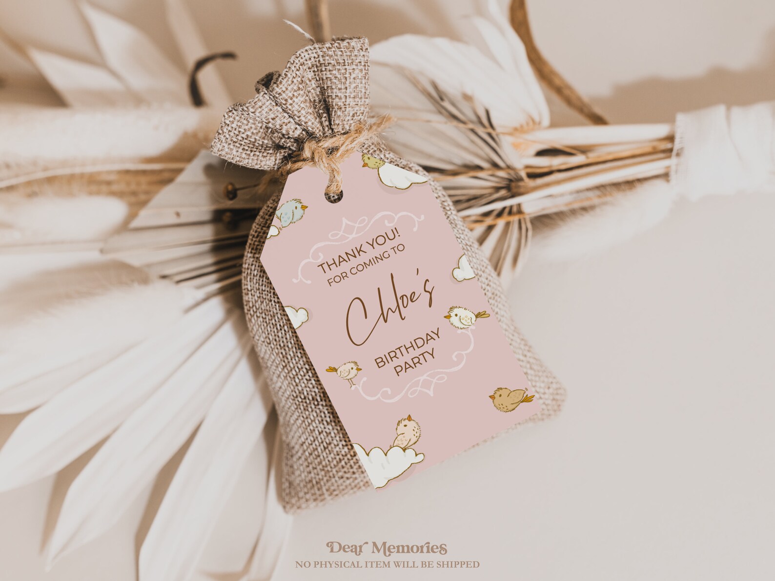 Pink Birds Birthday Thank You Tags, Birds Party Favor Tags, Birds Theme ...