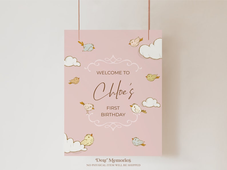 Birds Birthday Welcome Sign, Girl Birds Party Sign, Little Birdie ...