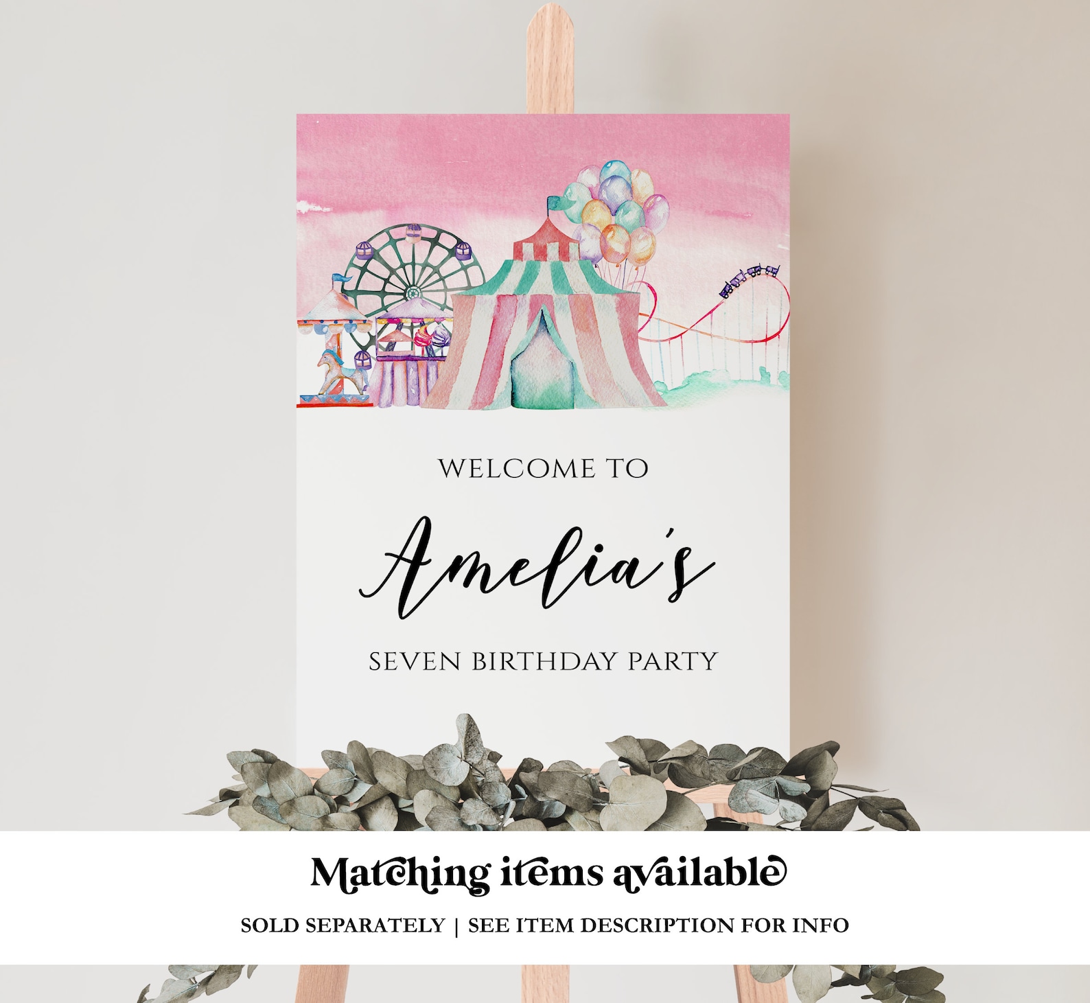 Girl Amusement Park Birthday Invitation, Theme Park Birthday Party ...