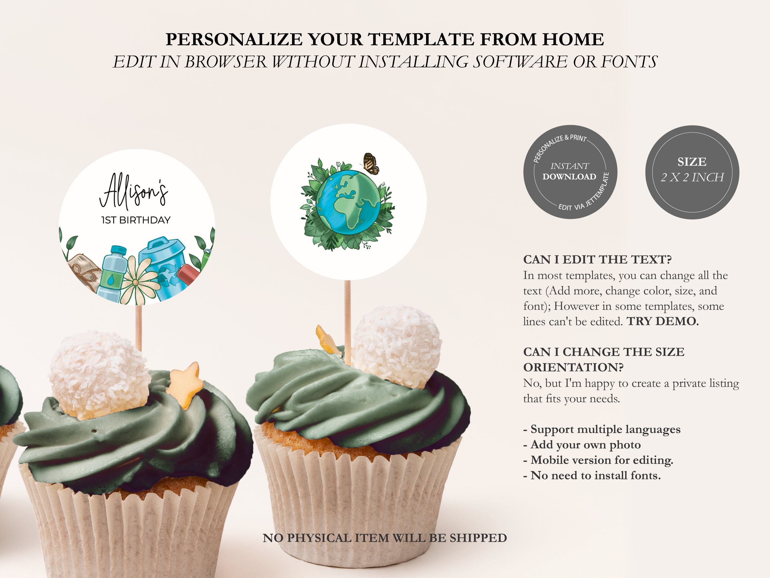 Earth Day Birthday Cupcake Toppers, Earth Day Party Decorations, Earth ...