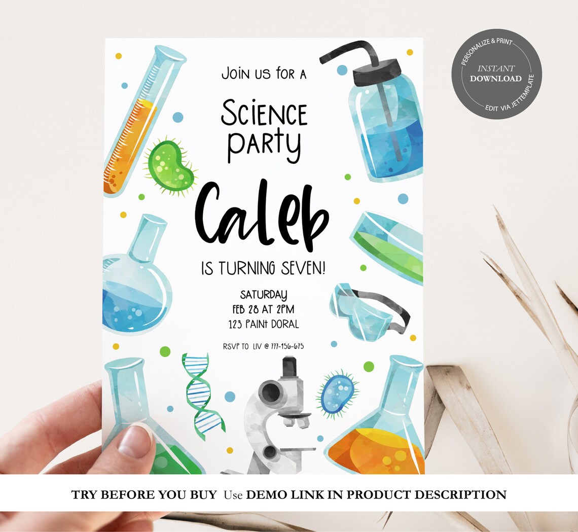 Science Birthday Party Invitation, Science Party Invite, Science ...