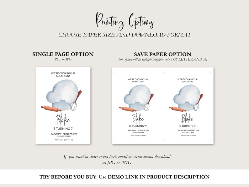 Chef Hat Birthday Party Invitation Cooking Party Birthday | Etsy