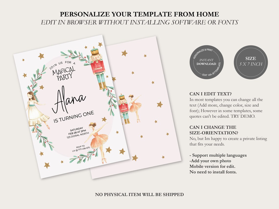 Nutcracker Birthday Invitation Christmas Ballet Invite Girl - Etsy