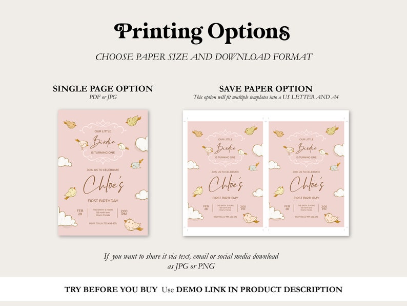 Birds Birthday Invitation Birds Theme Party Pink Bird - Etsy