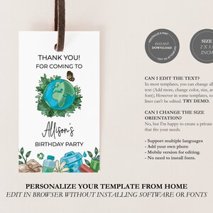 Earth Day Birthday Thank You Tags, Earth Day Party Favor Tags, Earth ...