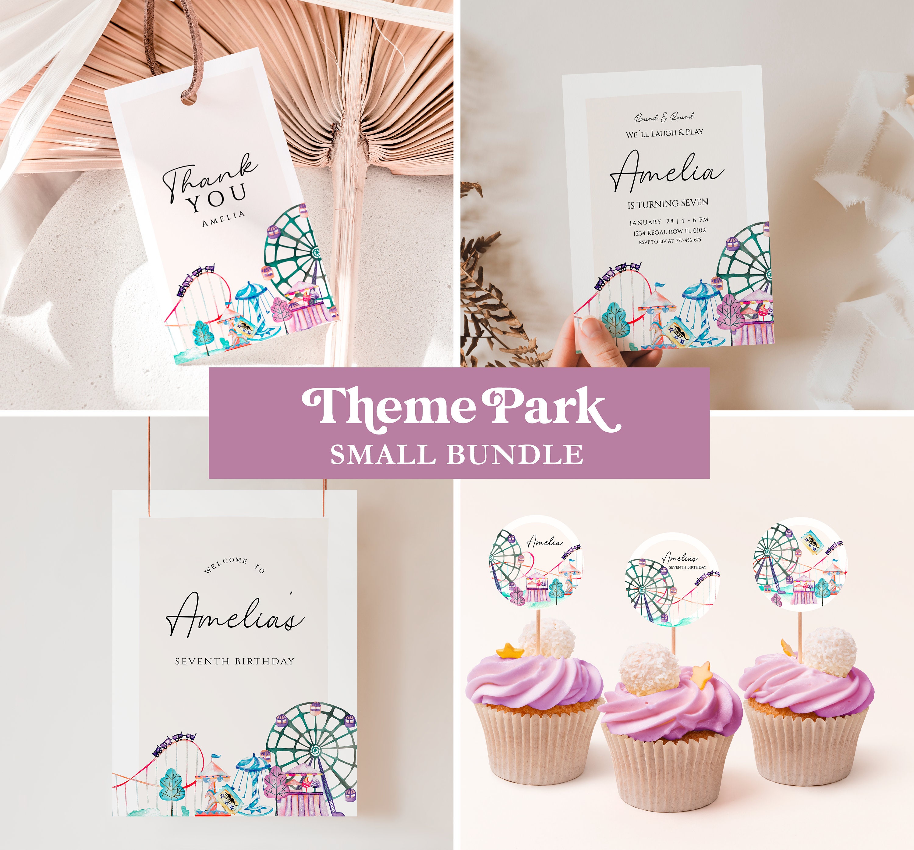 Theme Park Birthday Bundle Set, Amusement Park Package, Fairgrounds ...