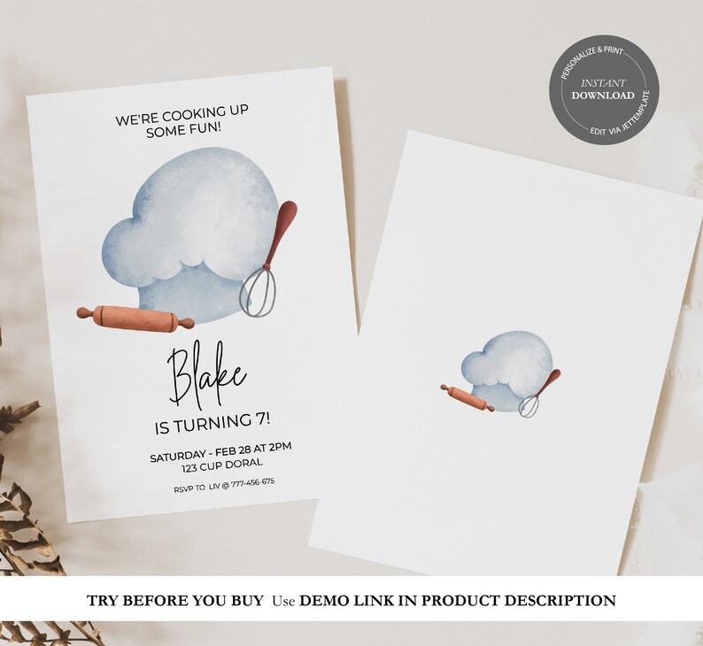 Chef Hat Birthday Party Invitation Cooking Party Birthday | Etsy
