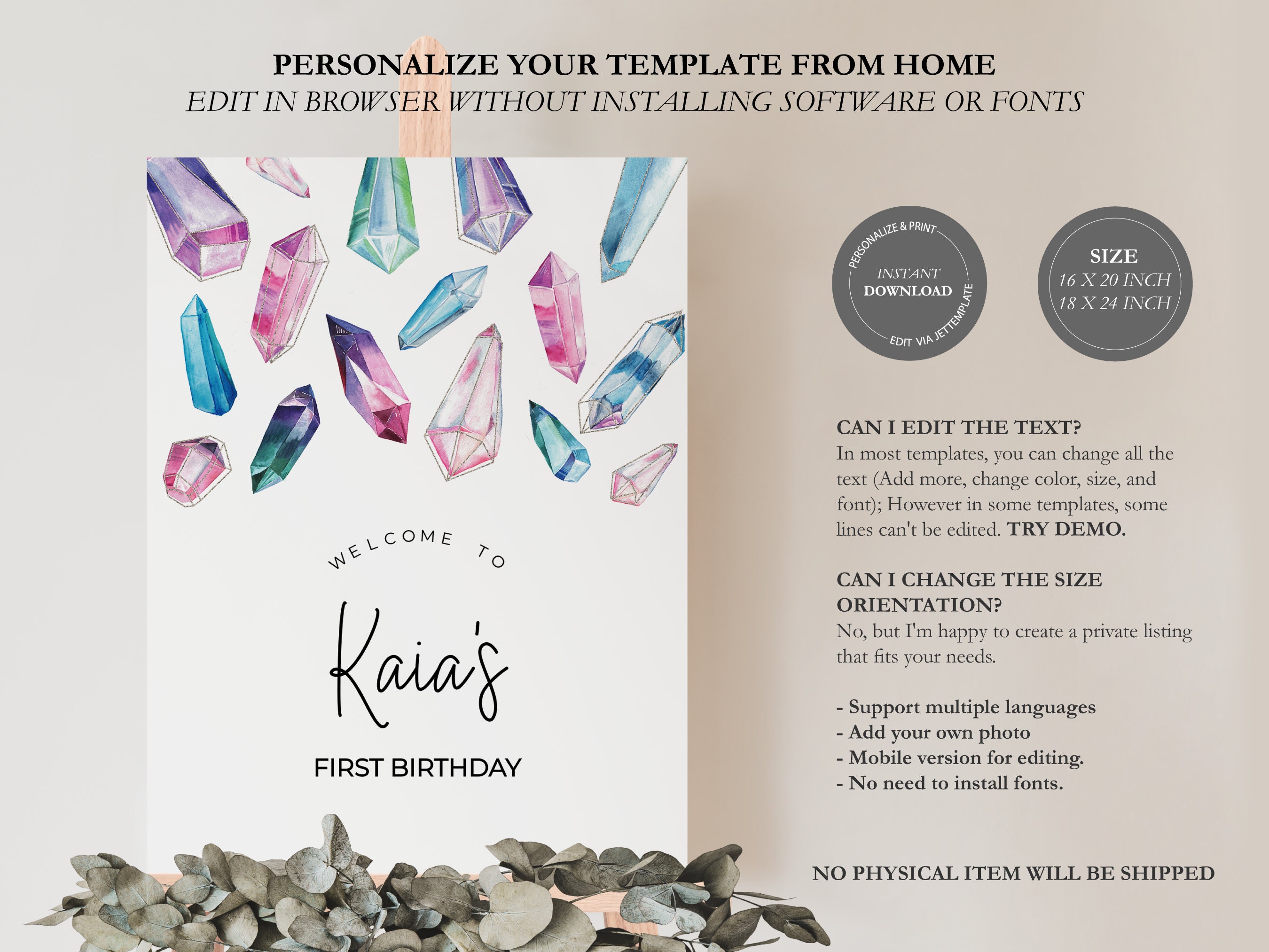 Gems Birthday Welcome Sign Crystal Party Party Sign - Etsy