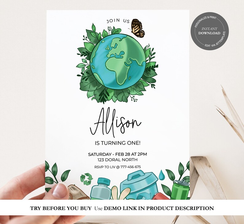 Earth Day Birthday Invitation, Earth Day Event, Earth Day Party, Earth ...