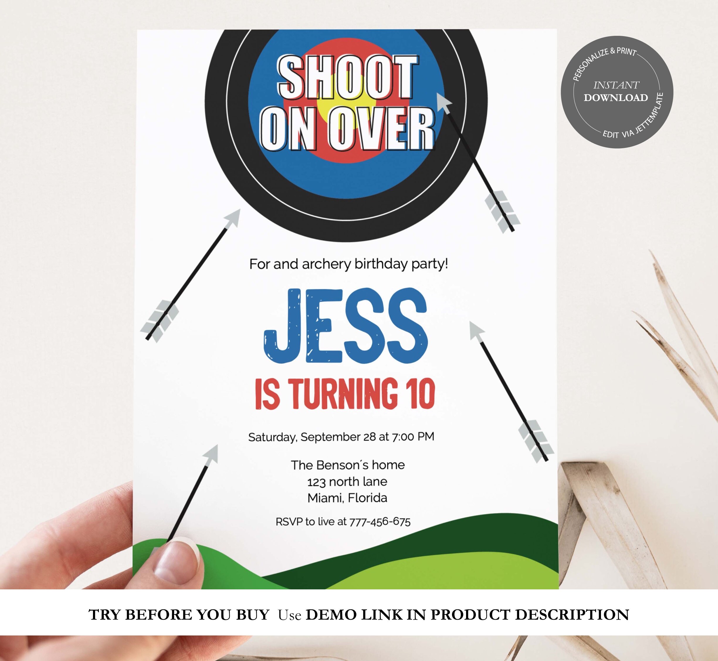 Archery Birthday Invitation , Outdoor Shooting Party Invite, Arrows ...