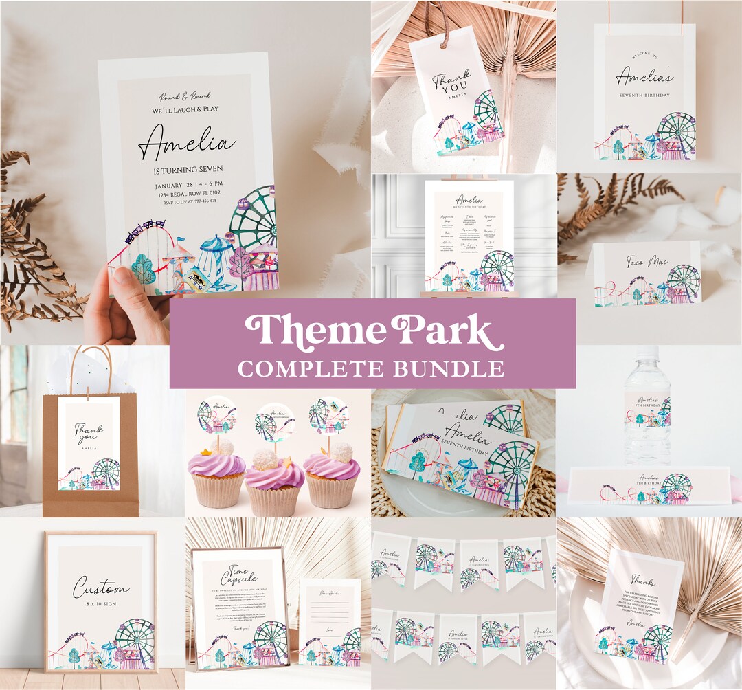 Theme Park Birthday Party, Amusement Park Birthday Bundle, Theme Park ...