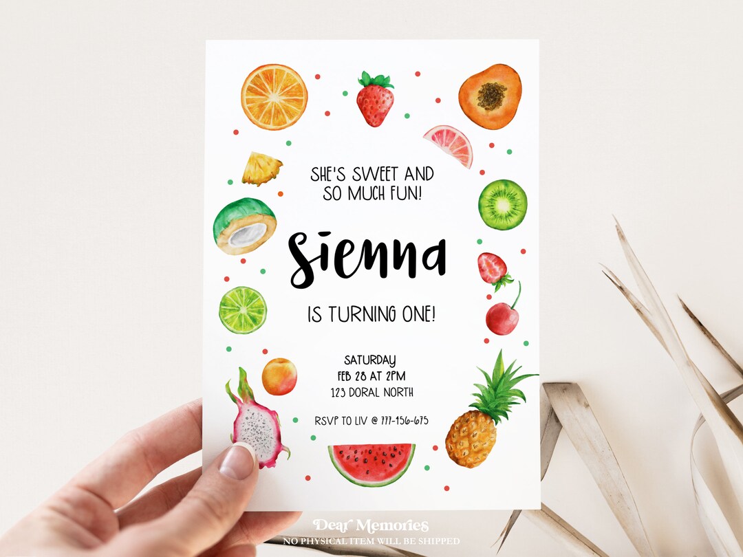 Fruit Birthday Invitation, Tropical Summer Party, Modern Fruit Invite ...