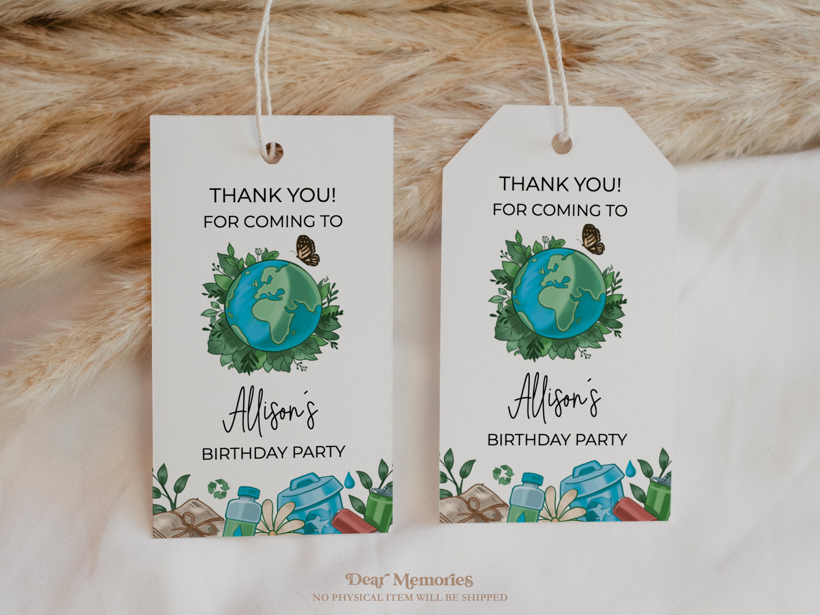 Earth Day Birthday Thank You Tags, Earth Day Party Favor Tags, Earth ...