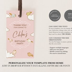 Pink Birds Birthday Thank You Tags, Birds Party Favor Tags, Birds Theme ...