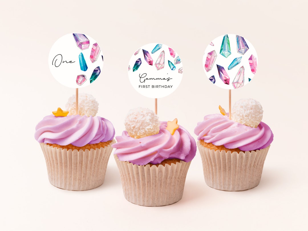 Gems Birthday Cupcake Toppers, Crystal Party Decorations, Gemstones ...