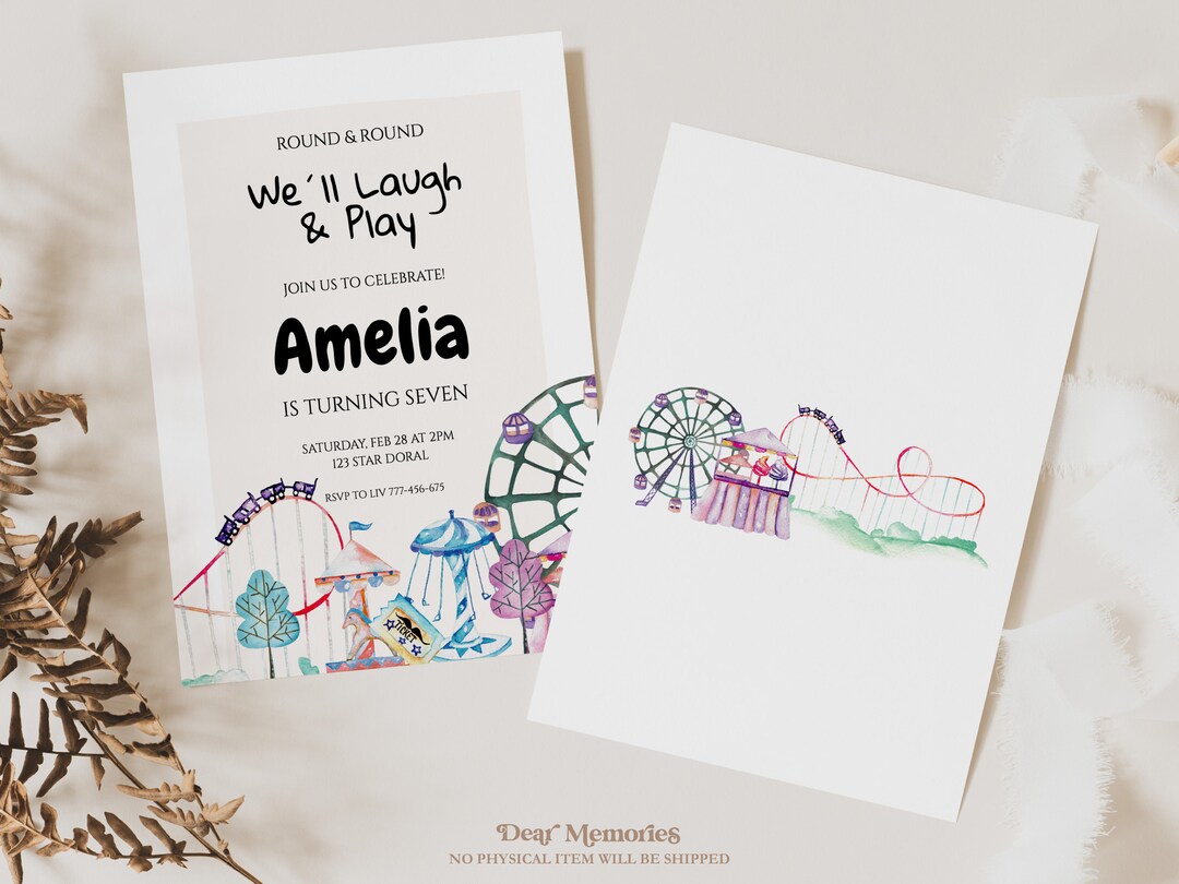 Theme Park Birthday Invite, Amusement Park Birthday Invitation ...