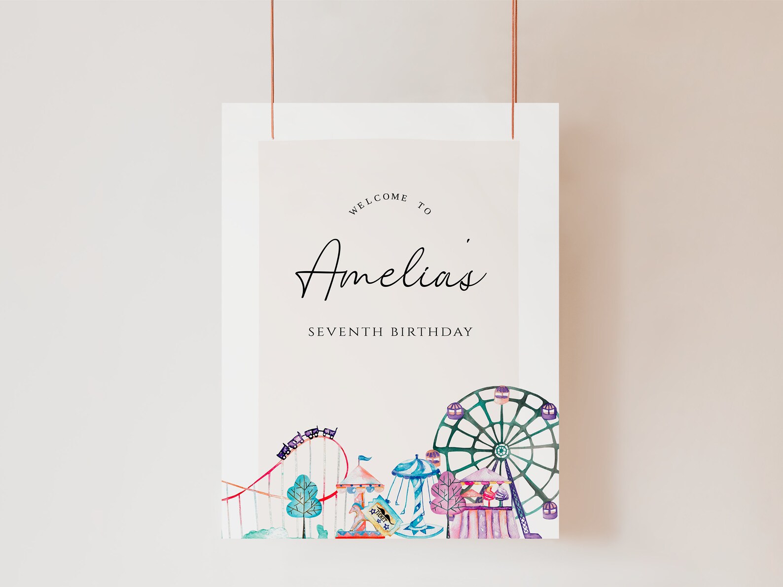 Theme Park Birthday Welcome Sign, Amusement Park Party Sign ...