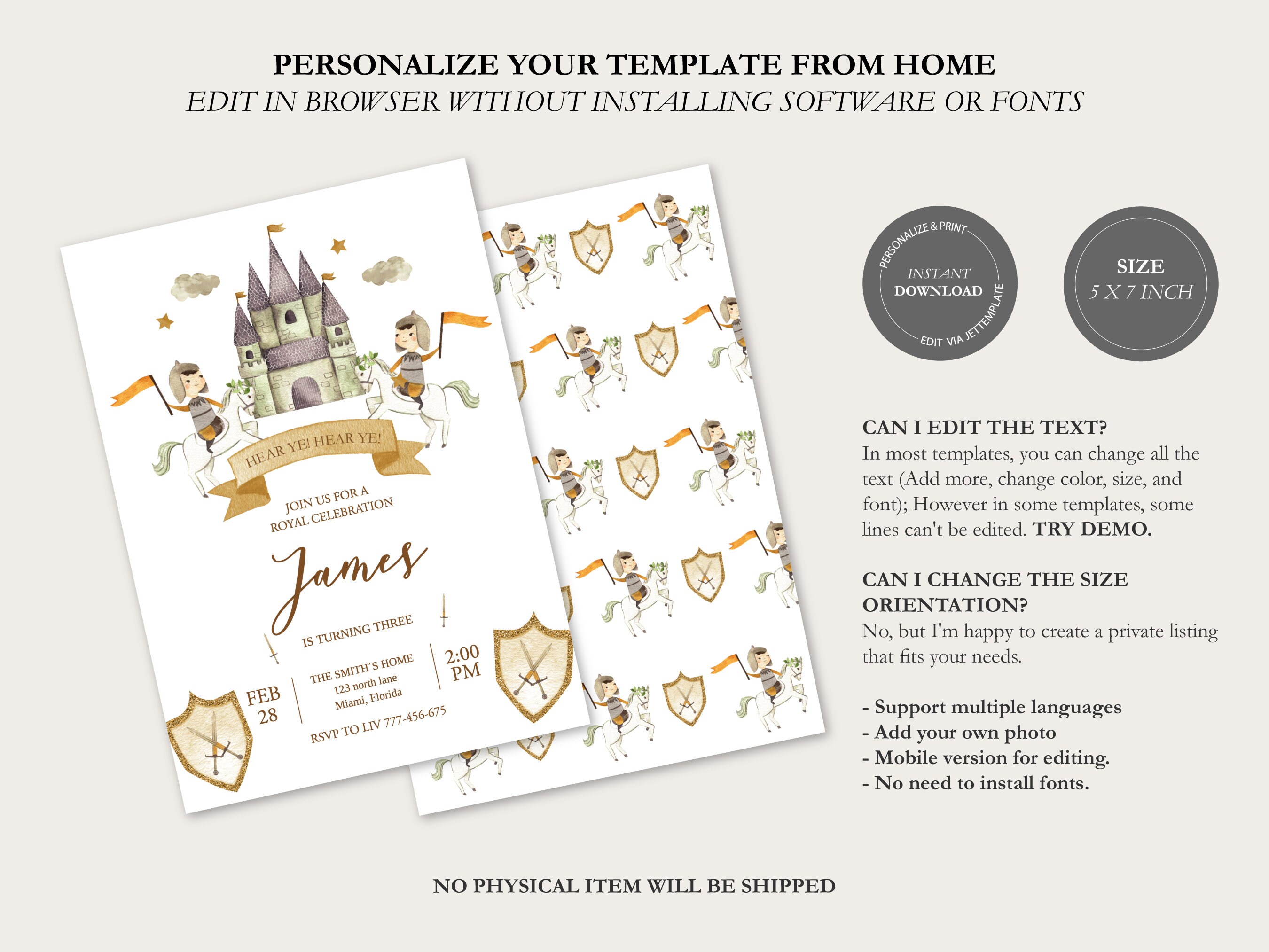 Knight Birthday Invite, Royal Knight Birthday Invite, Swivel Party ...