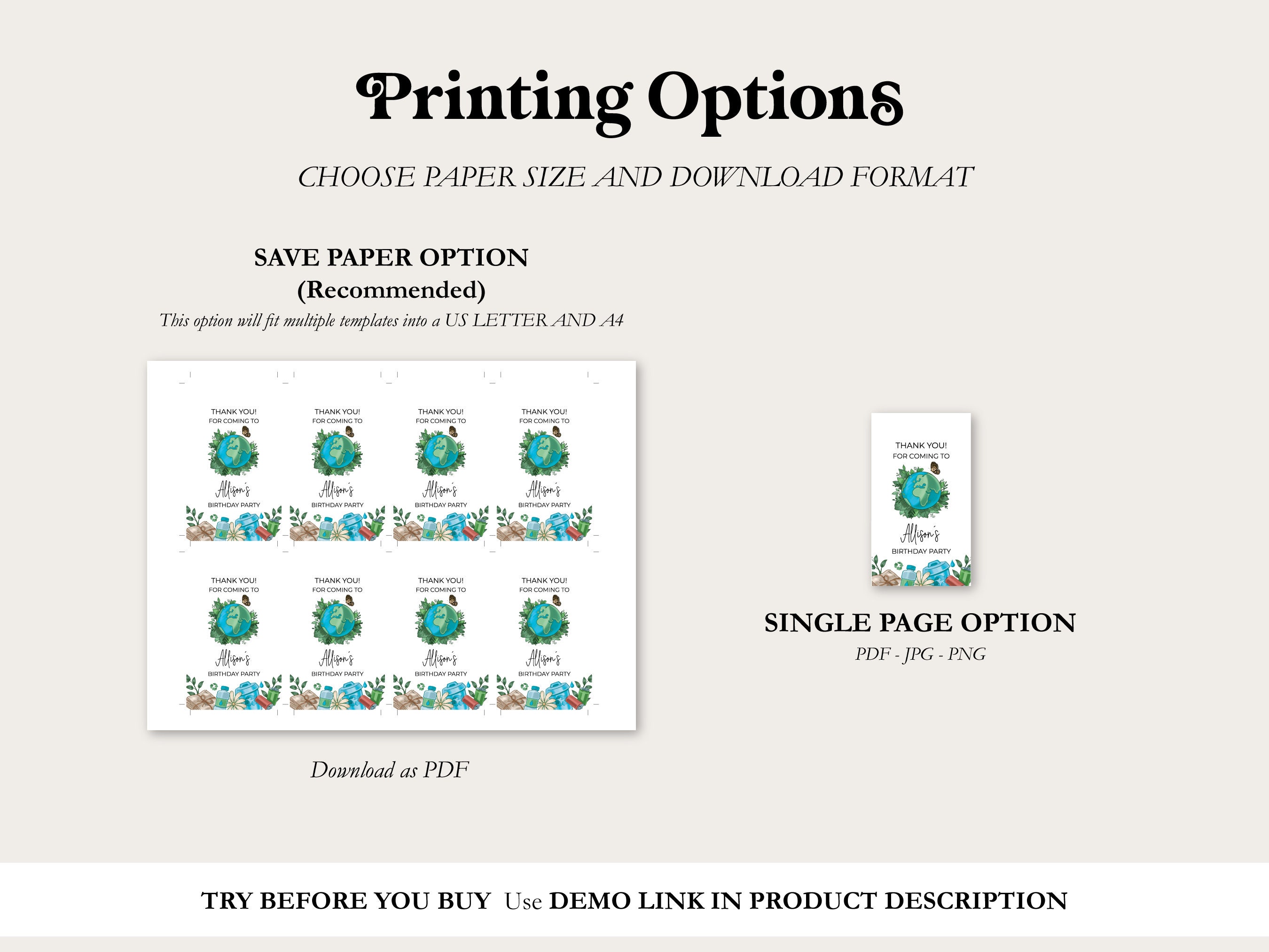 Earth Day Birthday Thank You Tags, Earth Day Party Favor Tags, Earth ...