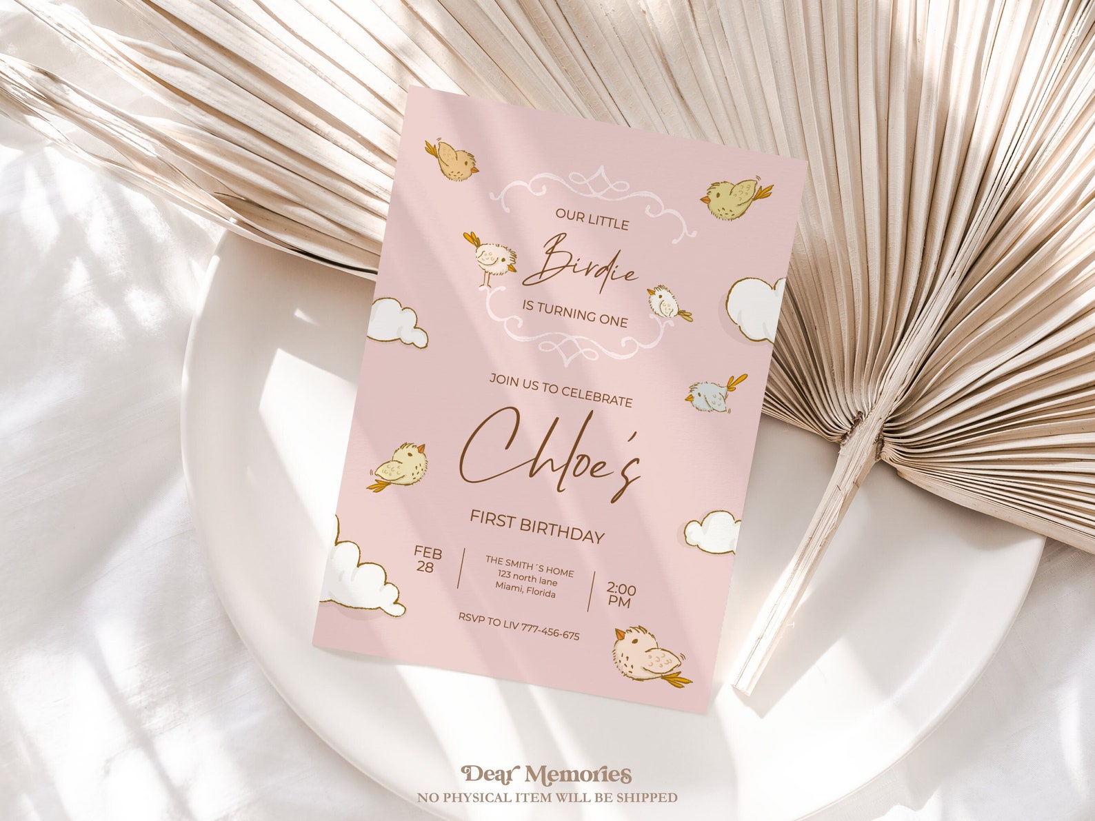 Birds Birthday Invitation, Birds Theme Party, Pink Bird Birthday Invite ...