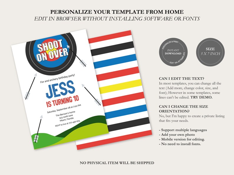 Archery Birthday Invitation , Outdoor Shooting Party Invite, Arrows ...