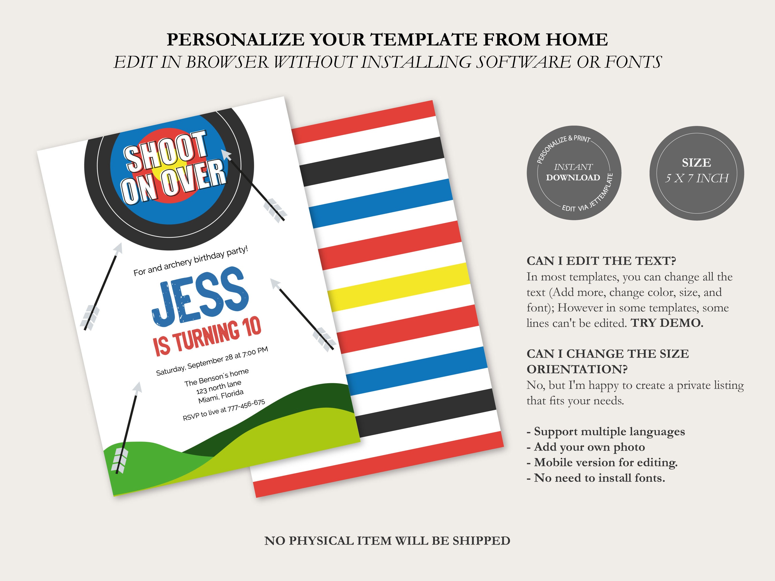 Archery Birthday Invitation , Outdoor Shooting Party Invite, Arrows ...