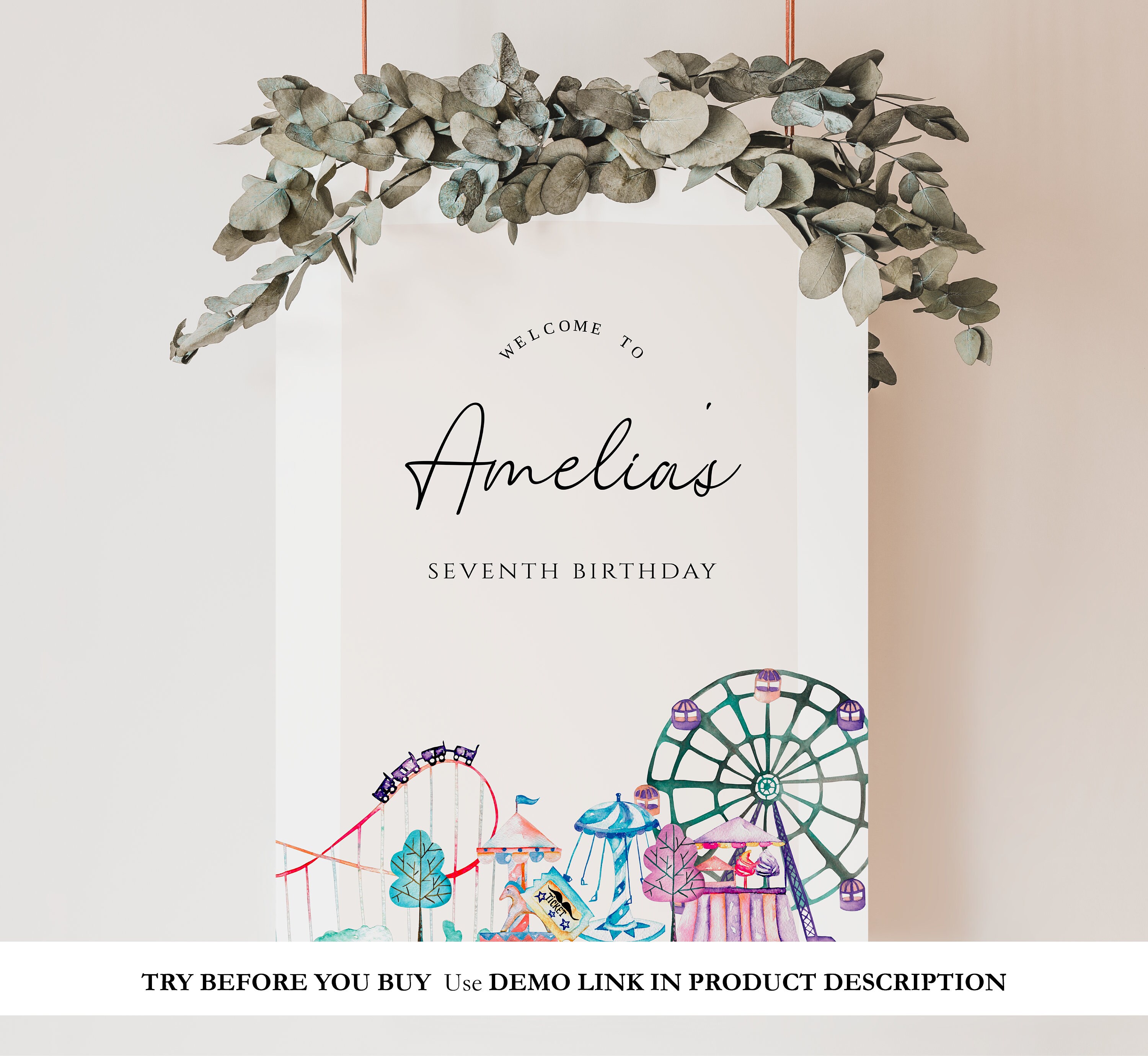 Theme Park Birthday Welcome Sign, Amusement Park Party Sign ...